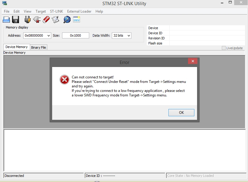 Jak uruchomić program ST-Link Utility? Pojawia się błąd.