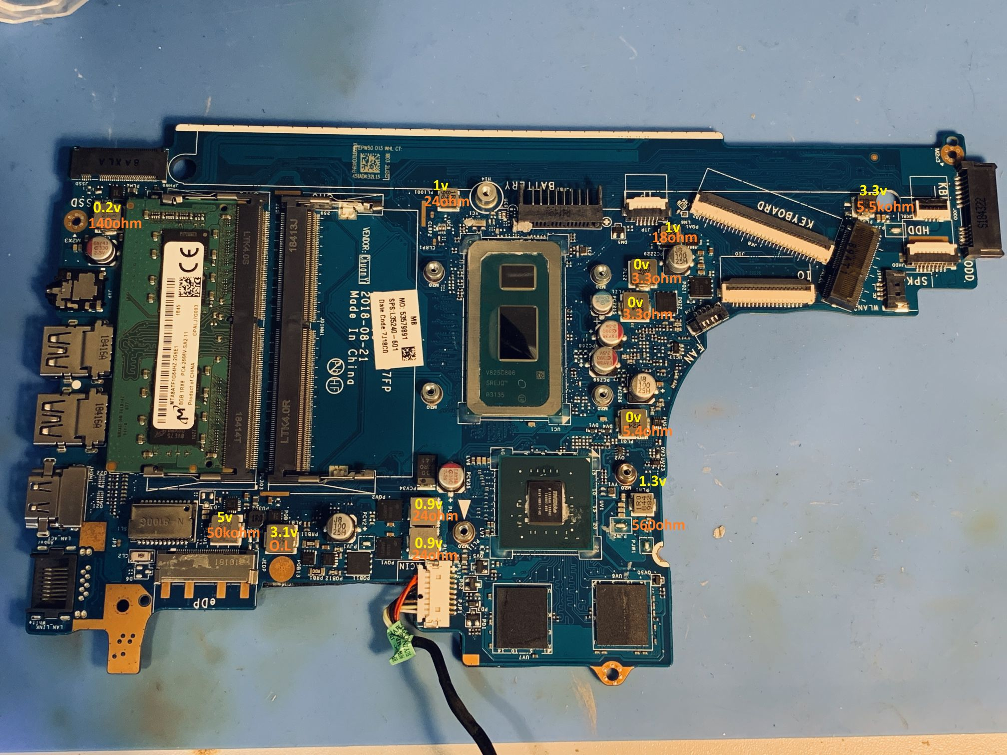 [Rozwiązano] HP 250 G7 - Zwarcie na lini zasilania procesora, płyta LA ...