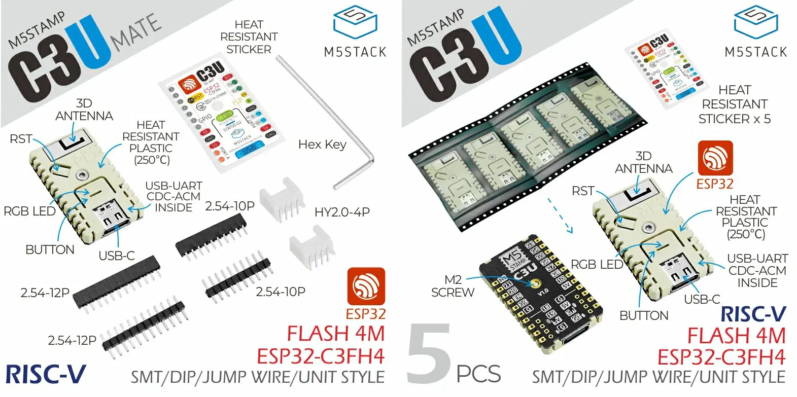 Moduł M5Stamp C3U IoT z ESP32-C3 z interfejsem USB do programowania Moduł M5Stamp C3U IoT z ESP32-C3 z interfejsem USB do programowania