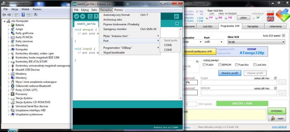 Brak opcji Porty COM i LPT w Menadżerze Urządzeń w Arduino IDE