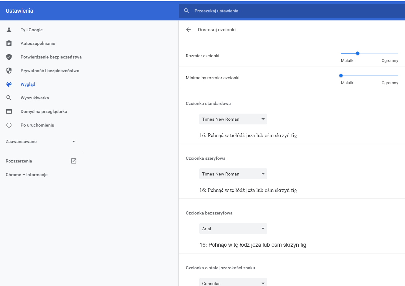 Zmiana czcionki w wynikach wyszukiwania Google - jak przywrócić ustawienia standardowe?