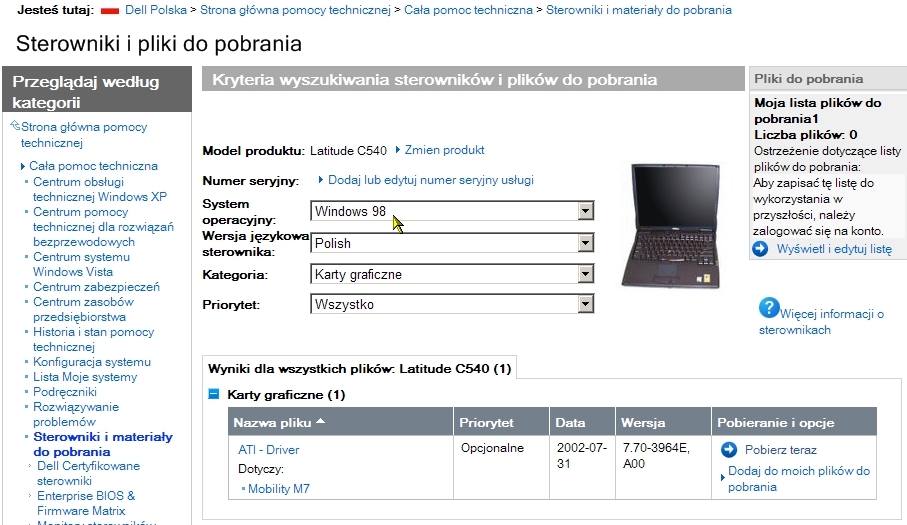 DELL Latitude C540/640 problem ze sterownikiem grafiki