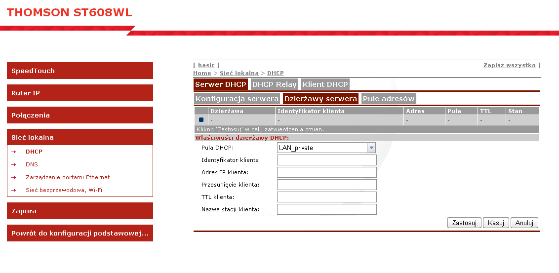 Router Thomson Speedtouch 608 WL nie widzi rejestratora przez Ethernet