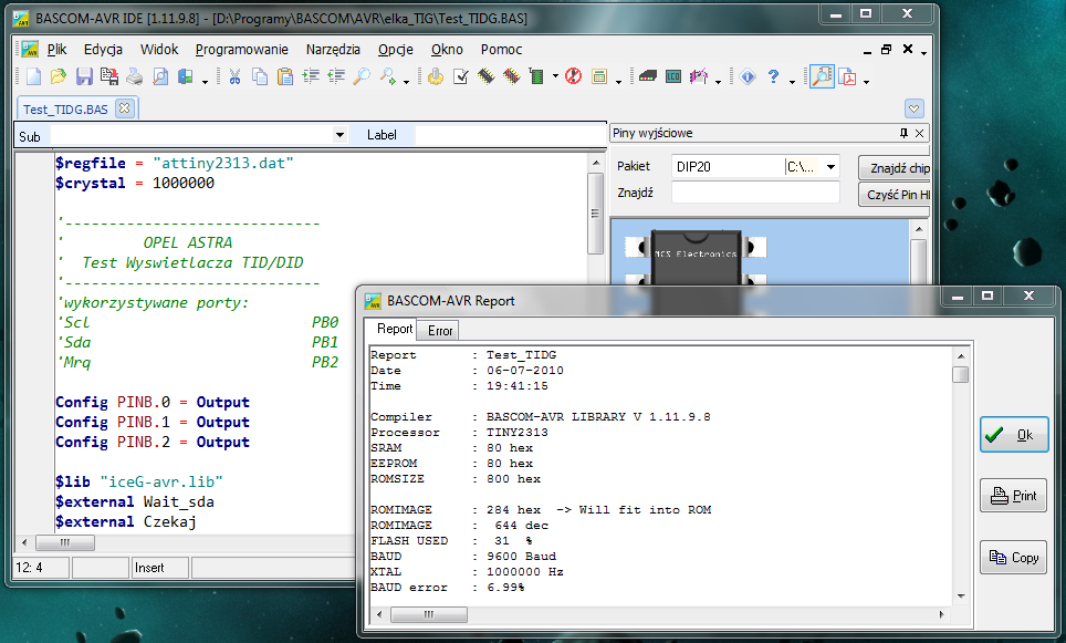 Przeróbka biblioteki dedykowanej dla AT89C2051 na ATTiny2313