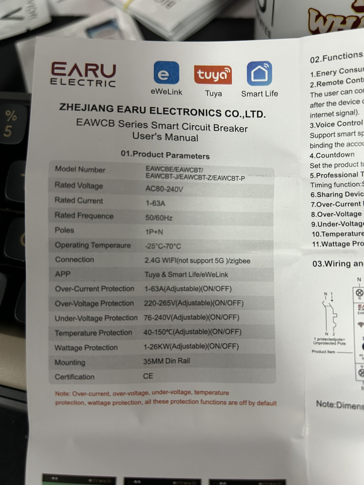 Tuya WiFi Smart Circuit Breaker 63A with Power Metering Details