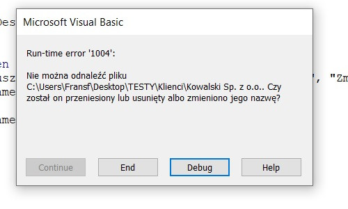 VBA EXCEL Zapis danych z jednego pliku do drugiego w innym folderze.