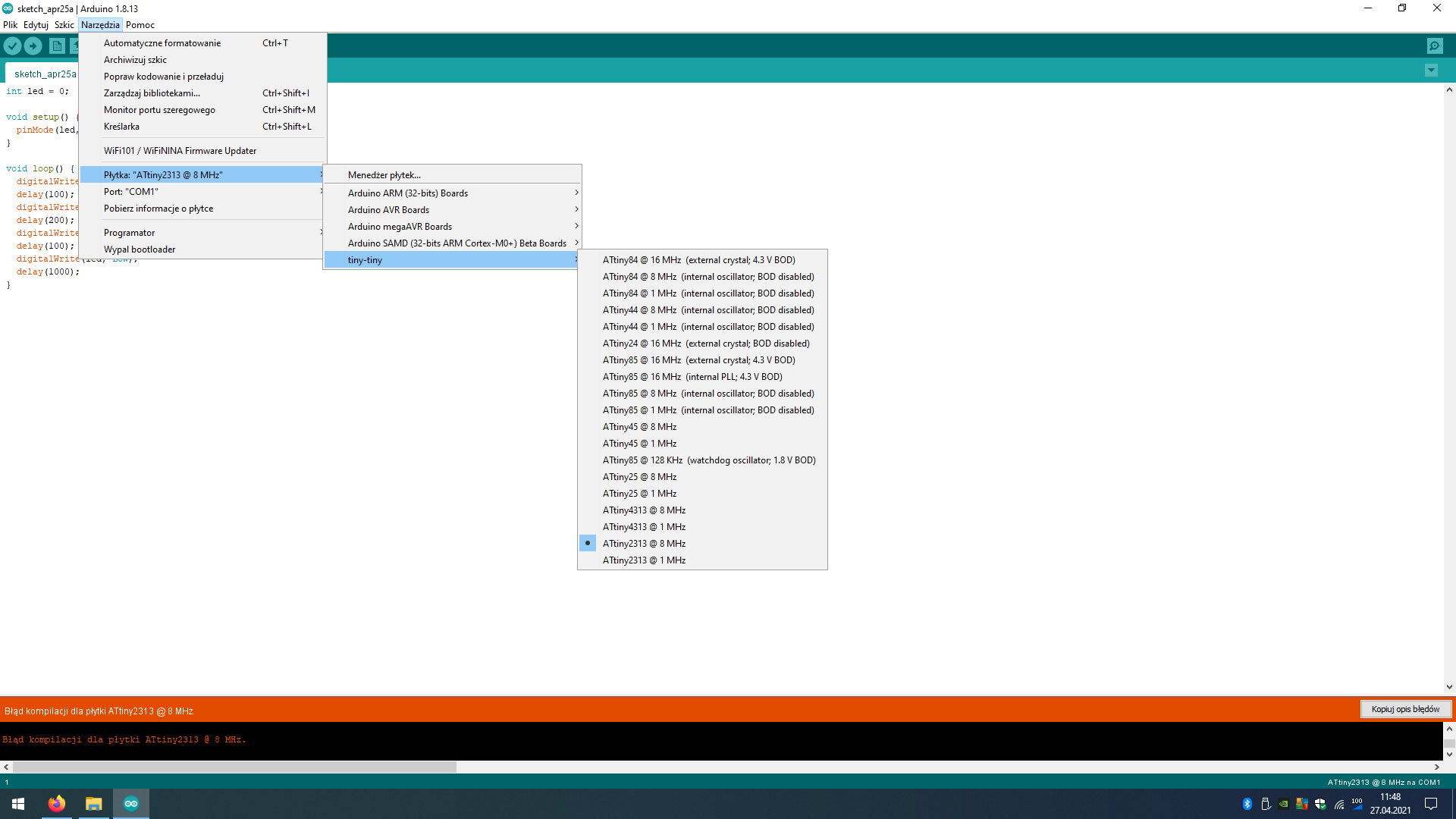 [Rozwiązano] Programowanie Attiny2313 za pomocą Usbasp i Arduino 1.0.1