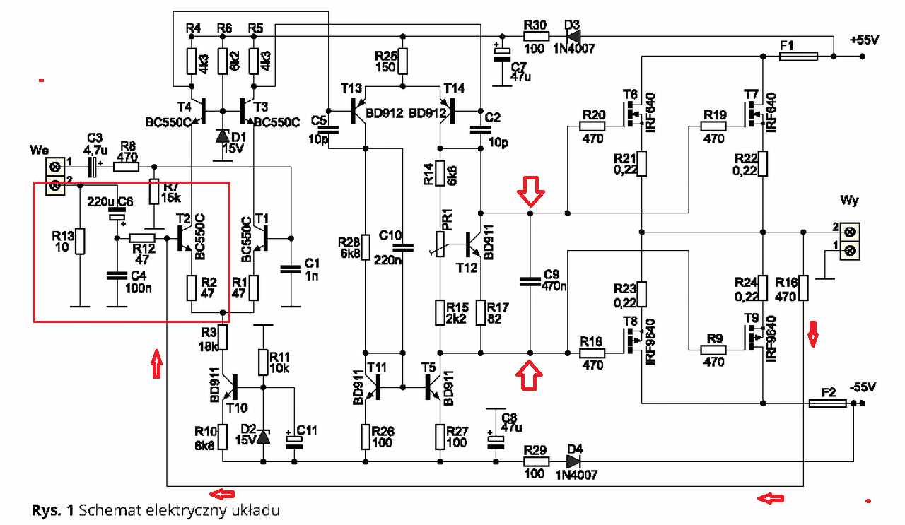 Kit AVT 5187: Ujemne napięcie na wyjściu wzmacniacza mocy, spalony ...