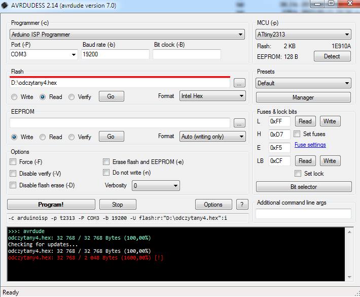 Programowanie ATtiny2313A poprzez Aduino UNO jako Arduino as ISP
