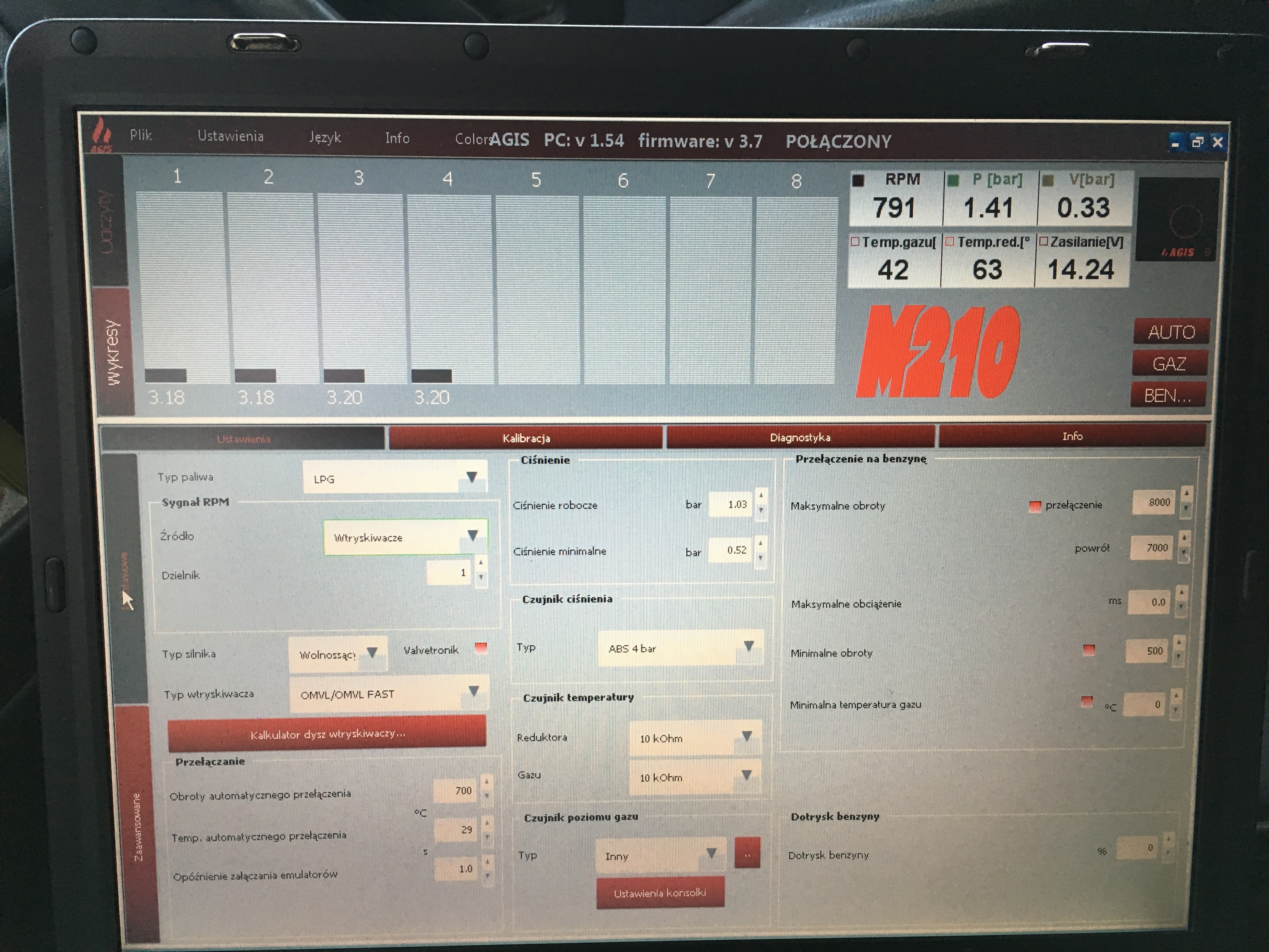 Nieaktywna opcja rozgrzewania wtryskiwaczy w sterowniku LPG Agis M210