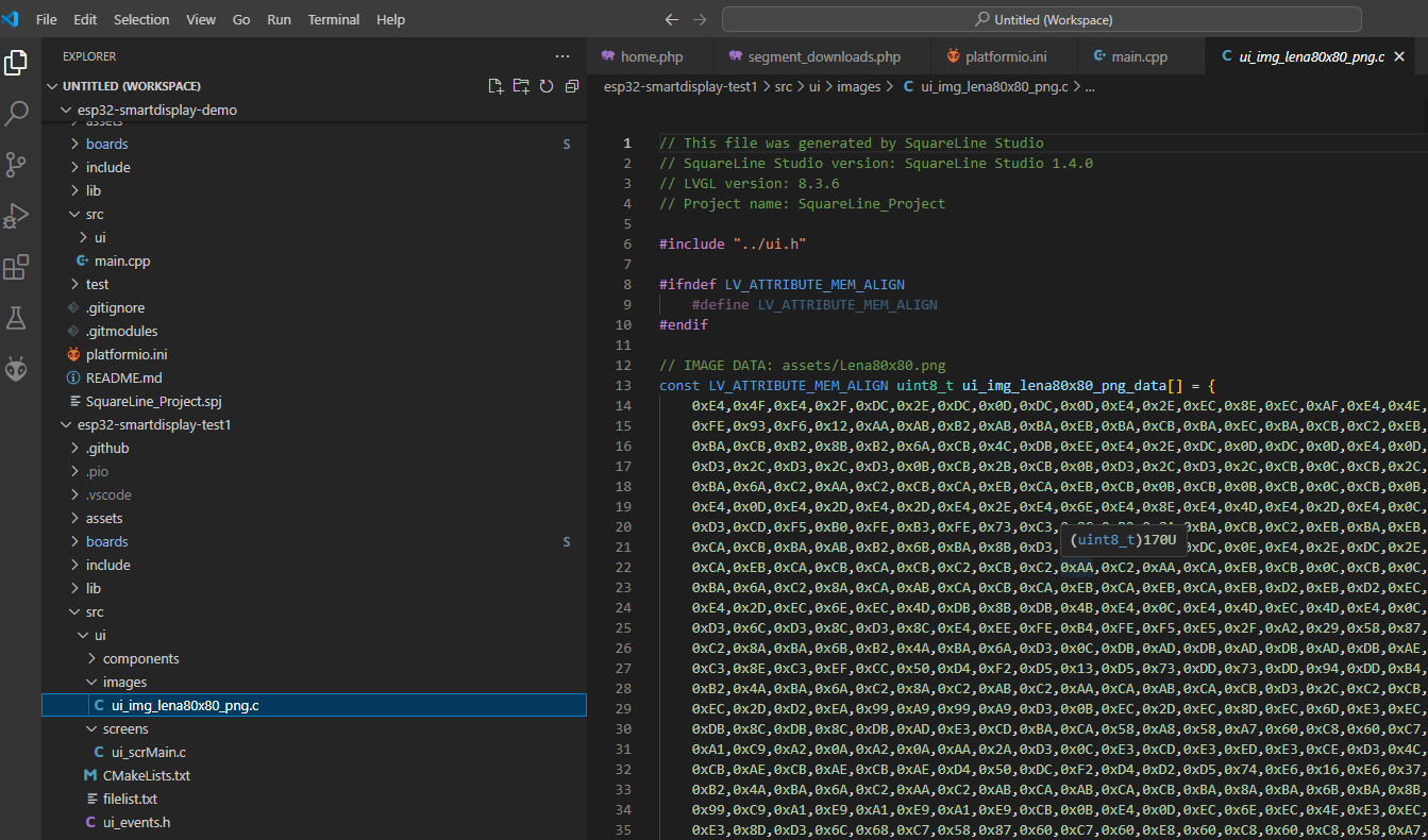 ESP32 and touch display - part 5 - LVGL in SquareLine Studio