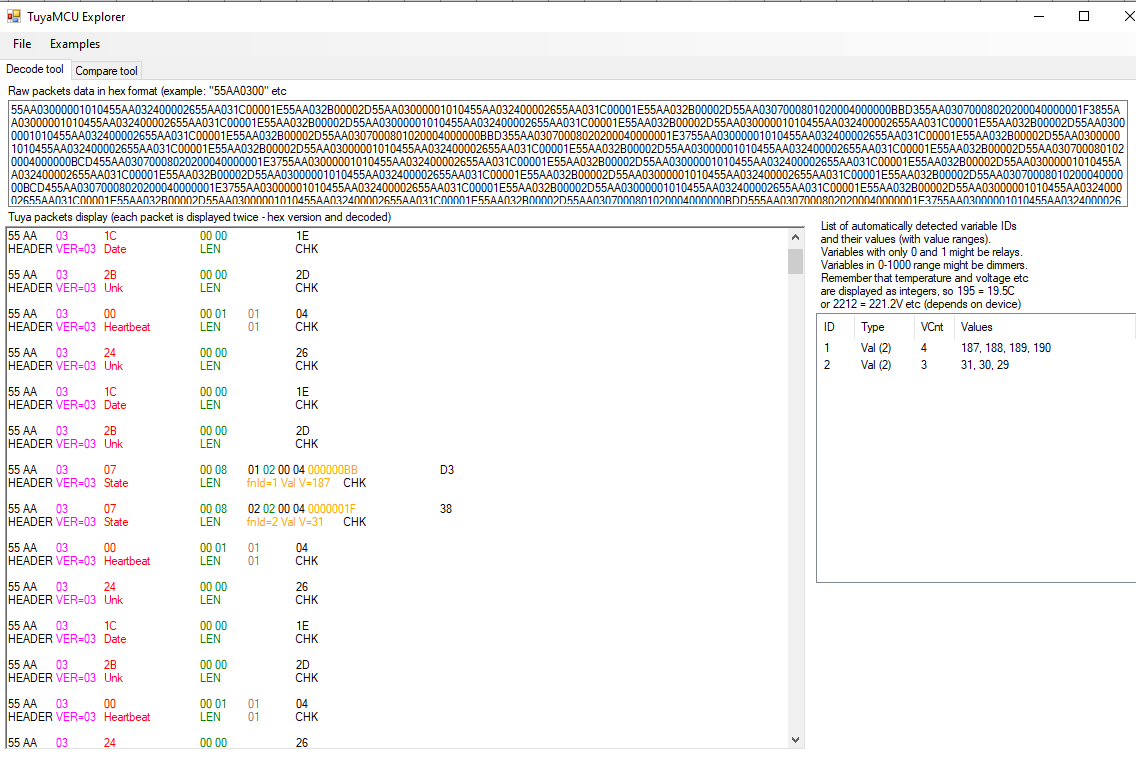 TuyaMCU analyzer - UART packet decoder for Tuya devices - dpID detector