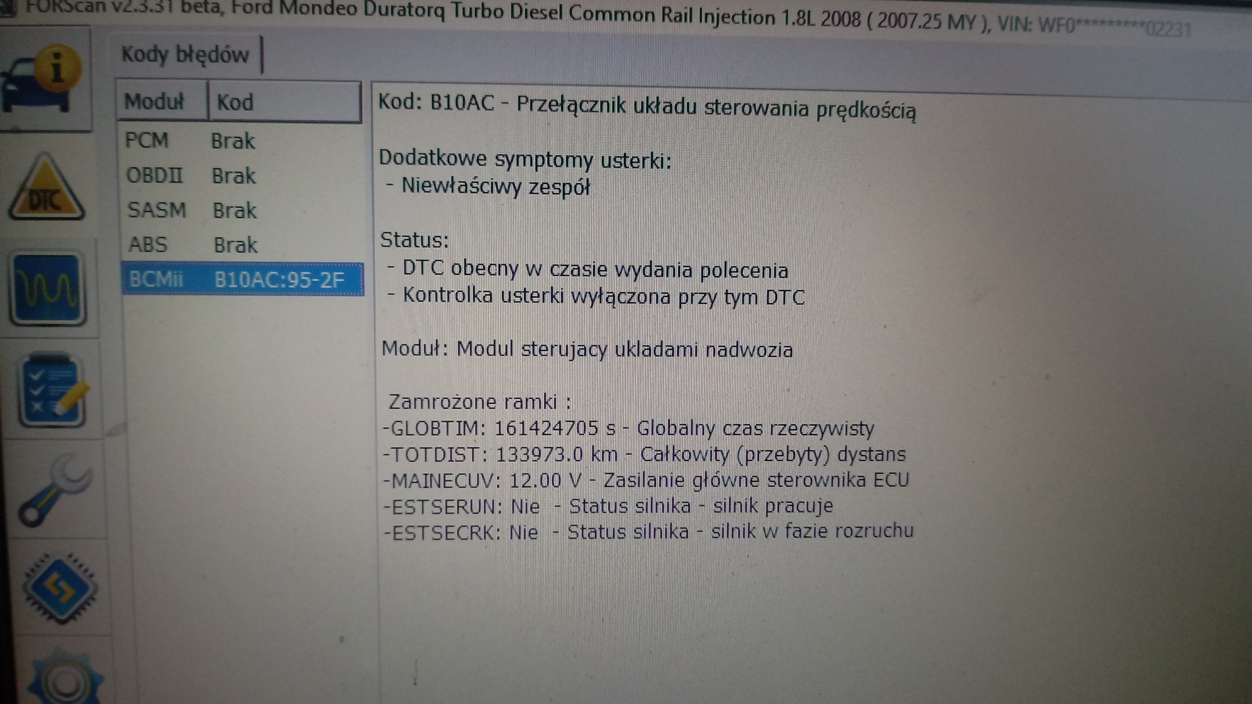 Ford Mondeo 1.8 Tdci 2008r. - Błąd B10AC - Przełącznik układu ...
