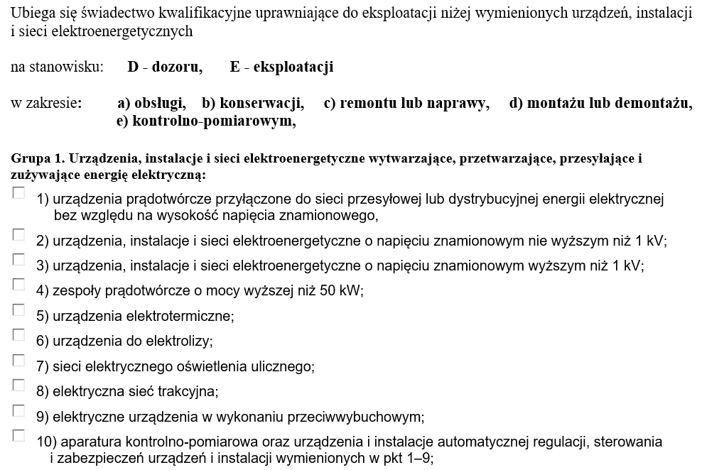 Jak wypełnić wniosek na egzamin SEP G1 do 1 kV jako technik?