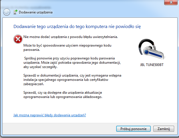 Acer E5-571G - Bluetooth wykrywa, ale nie łączy się z żadnym urządzeniem