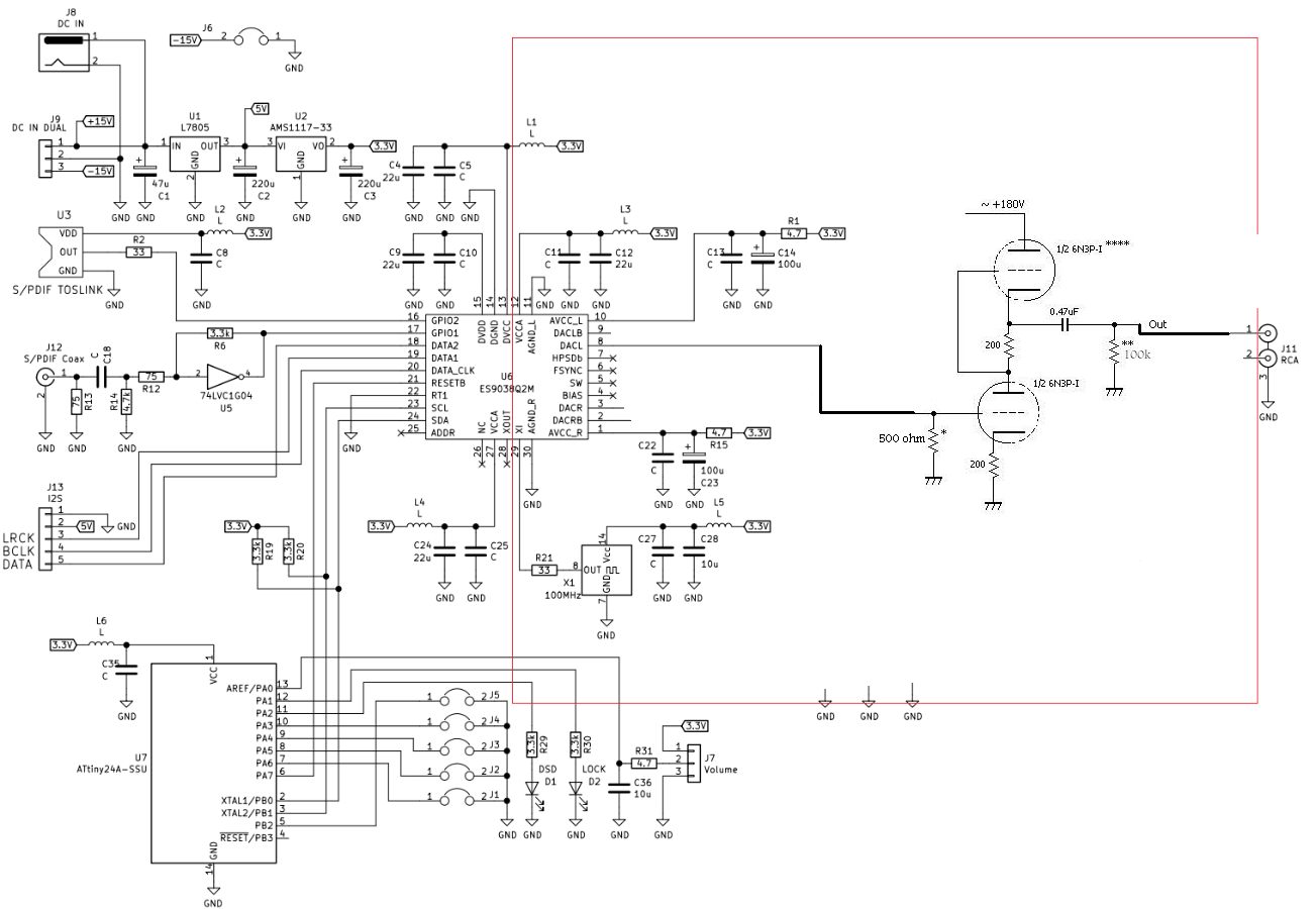 Implementacja lampowego stopnia analogowego w DAC ES9038Q2M