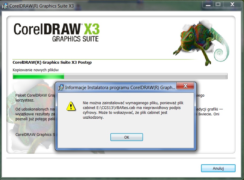Corel Draw x3 na Windows 7 - Błąd instalacji i otwierania plików CDR