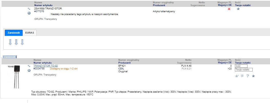 Zamiennik dla tranzystora 2SA1689 - sugestie? - elektroda.pl