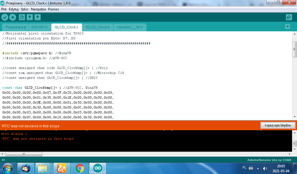 [Rozwiązano] Arduino Uno + LCD 240x64 TC6963c - Zegar - Błąd kompilacji