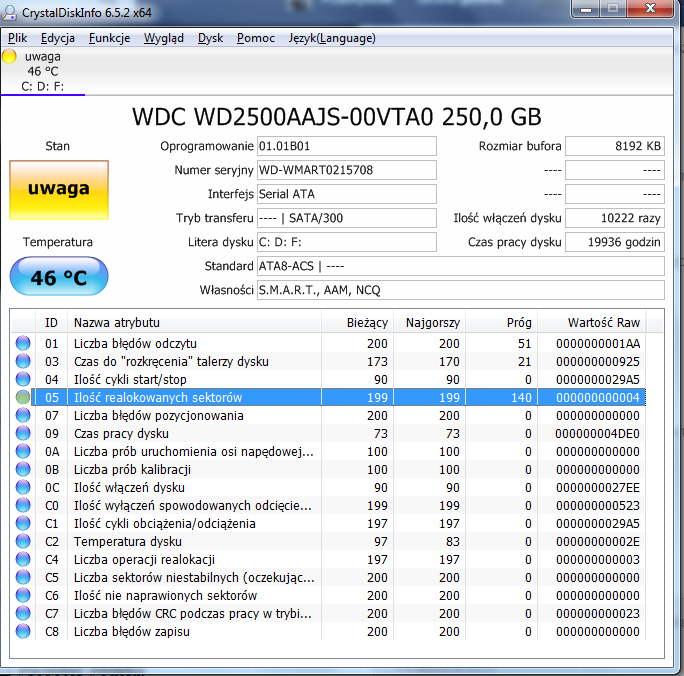 Czy dysk WDC WD2500AAJS-00VTA0 250GB z 2007 roku powoduje zawieszanie ...