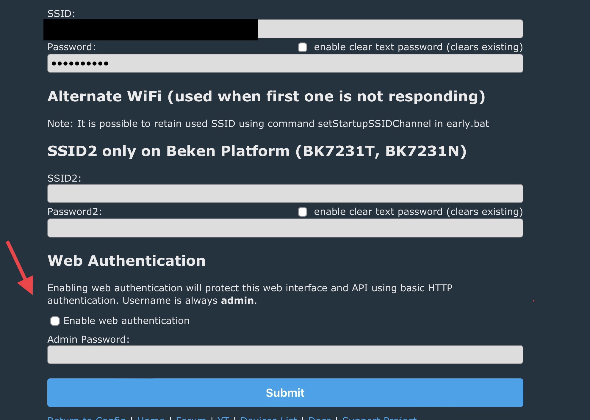 Konfigurowanie użytkownika i hasła dla strony administratora OpenBeken ...