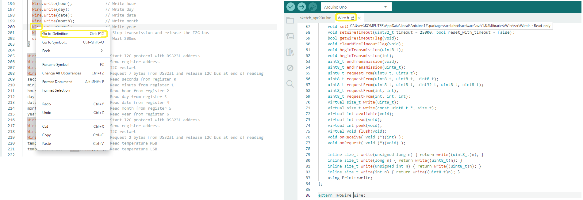 Arduino DS3231 + SSD1306: kod z elportal.pl nie kompiluje się mimo zainstalowanych bibliotek