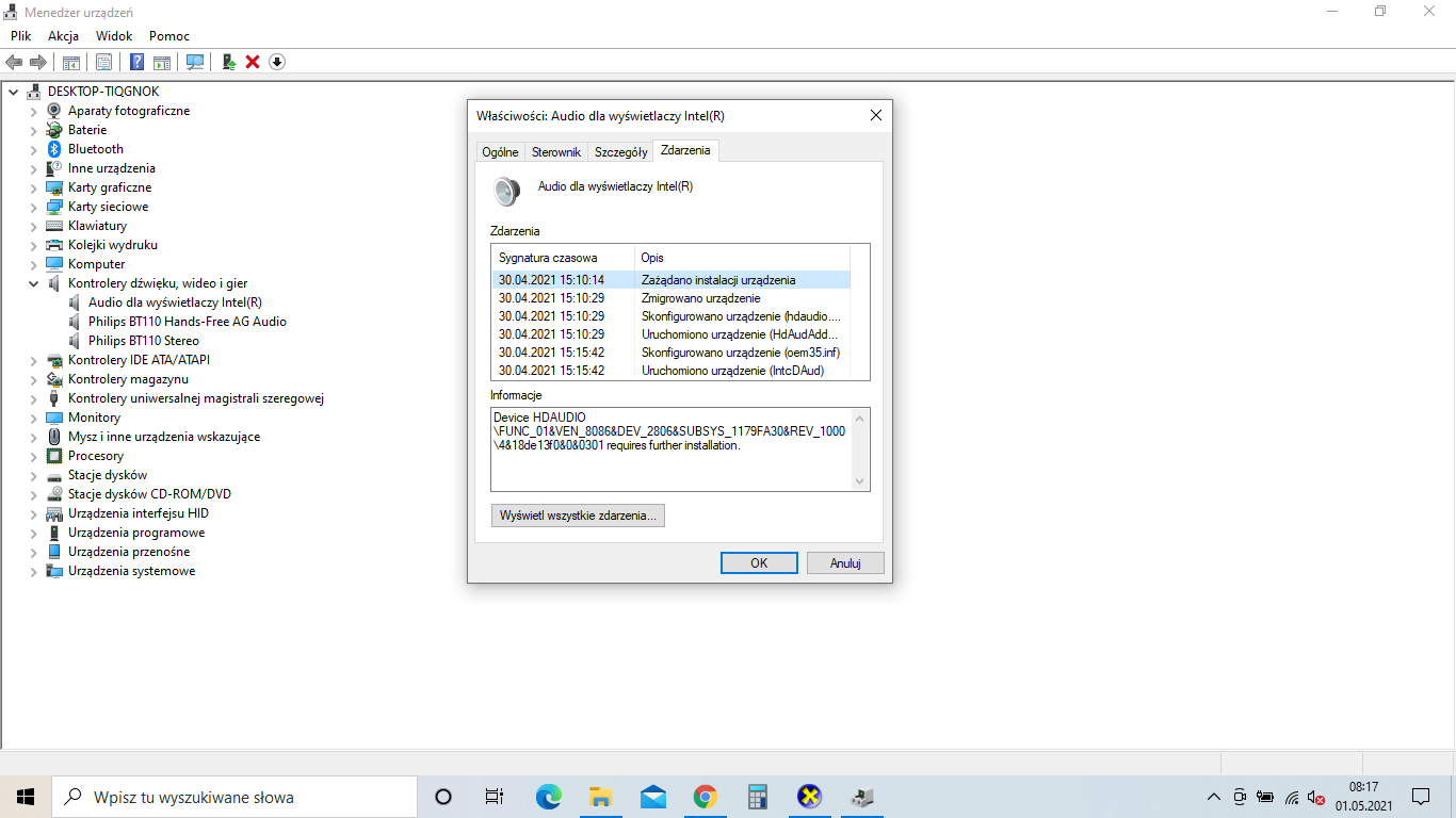 Toshiba satelite C-55-A-1GU brak dźwięku po reinstalacji systemu Windows 10