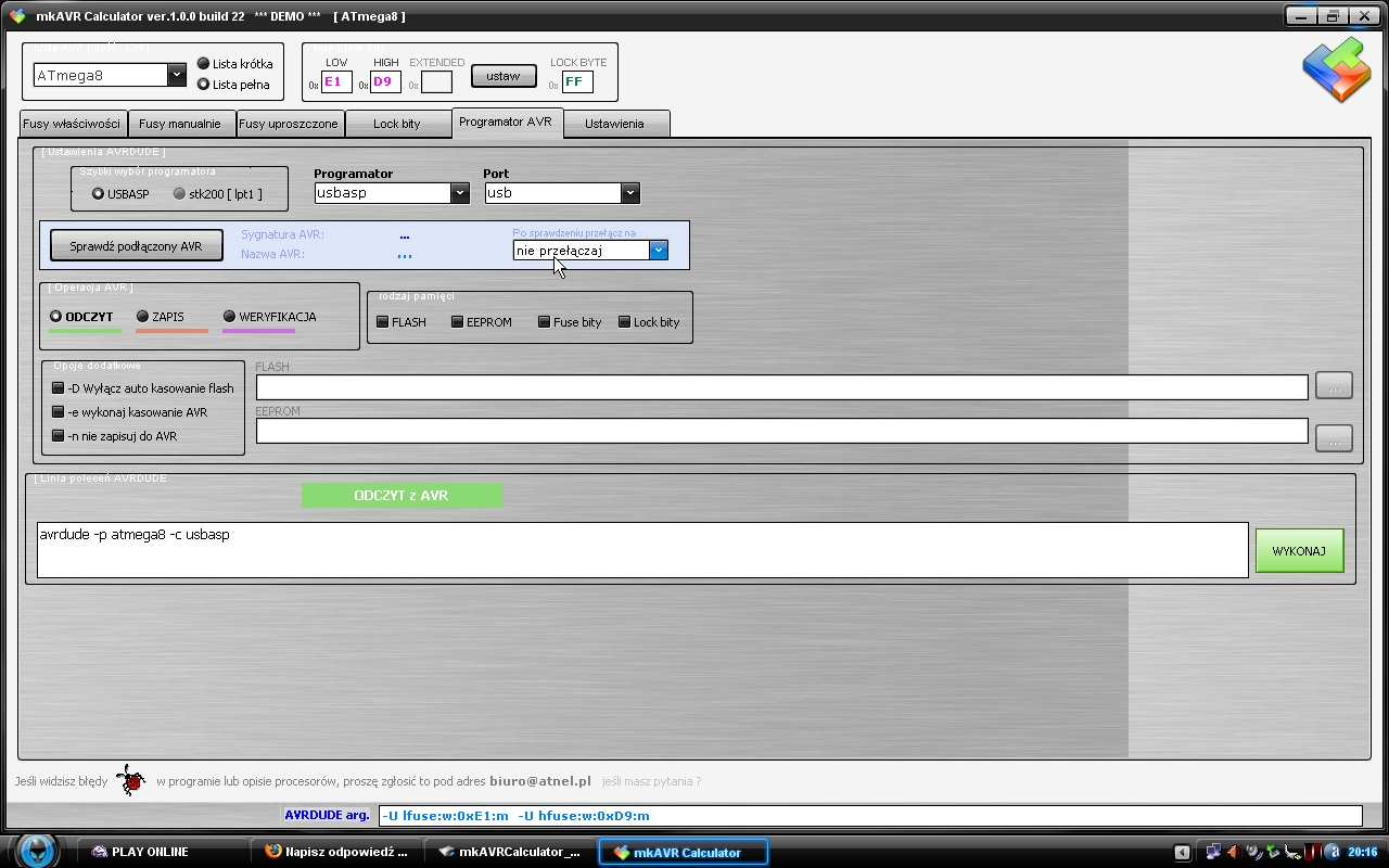 AVR fuse Calculator i programator graficzny z avrdude - 5